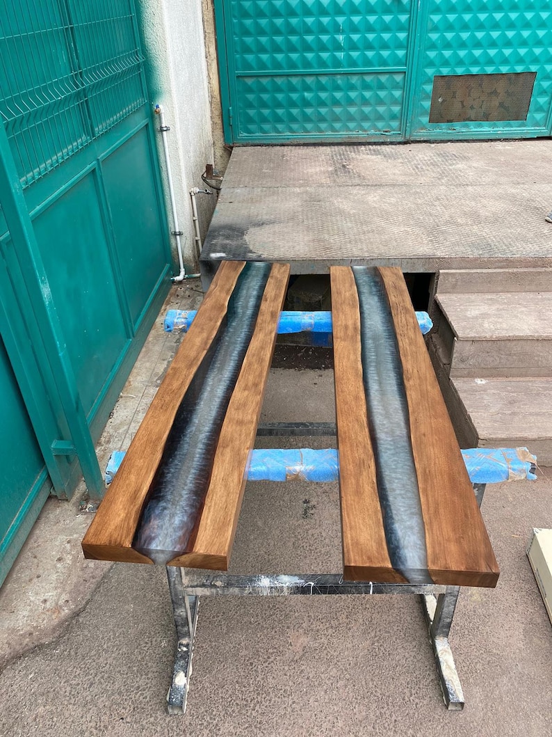 Walnut Epoxy Shelf, Custom 56.5” X 10.5” Walnut Smoke Gray Shelf, Wood ...