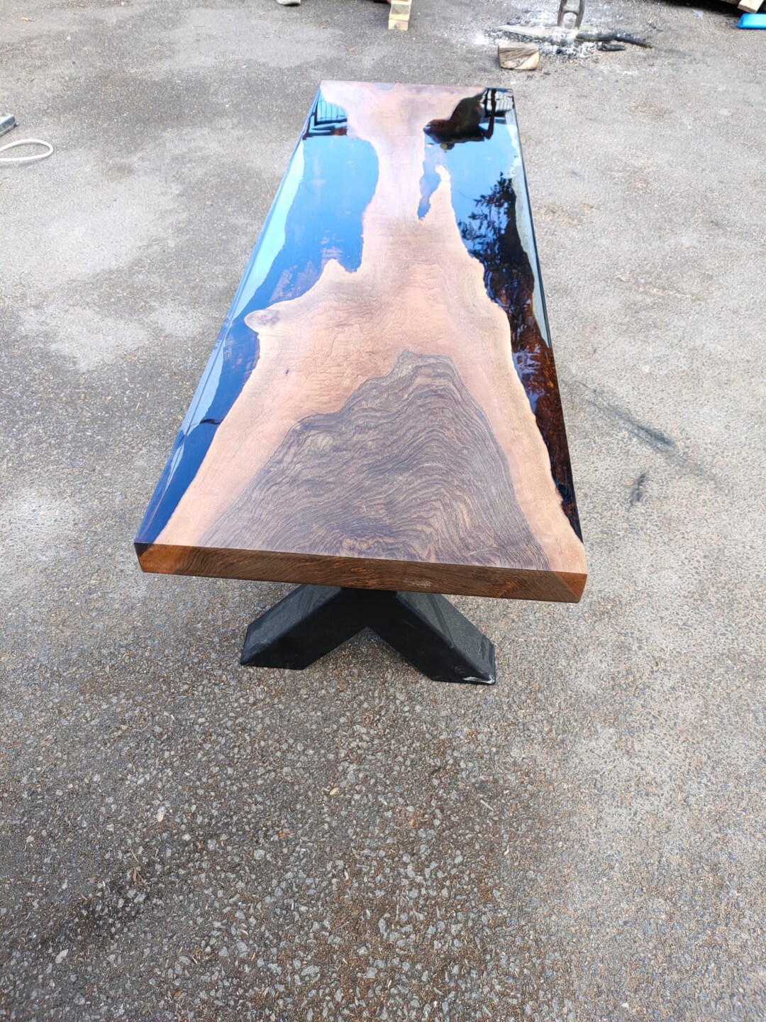 Walnut Epoxy Table, Custom 58” X 17” Walnut Smokey Table, Epoxy River ...