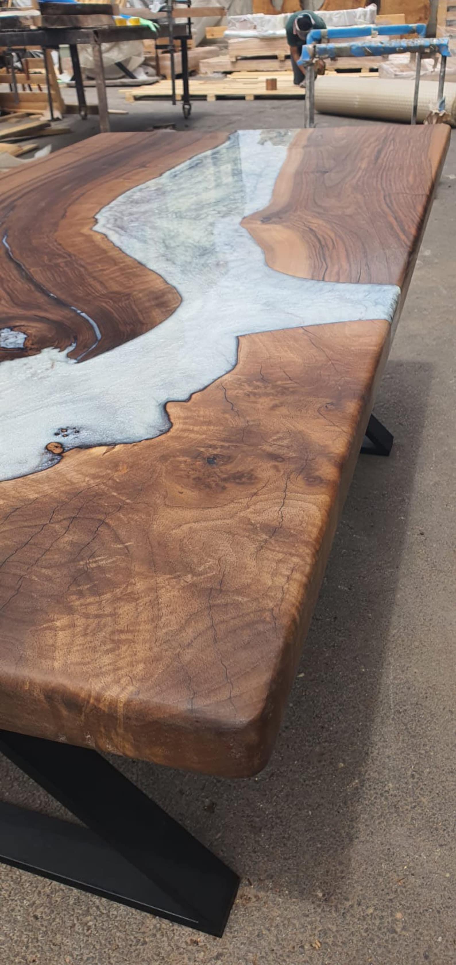 Epoxy Marble Table, Conference Table, Custom 72” X 36” Walnut Wood Gray ...