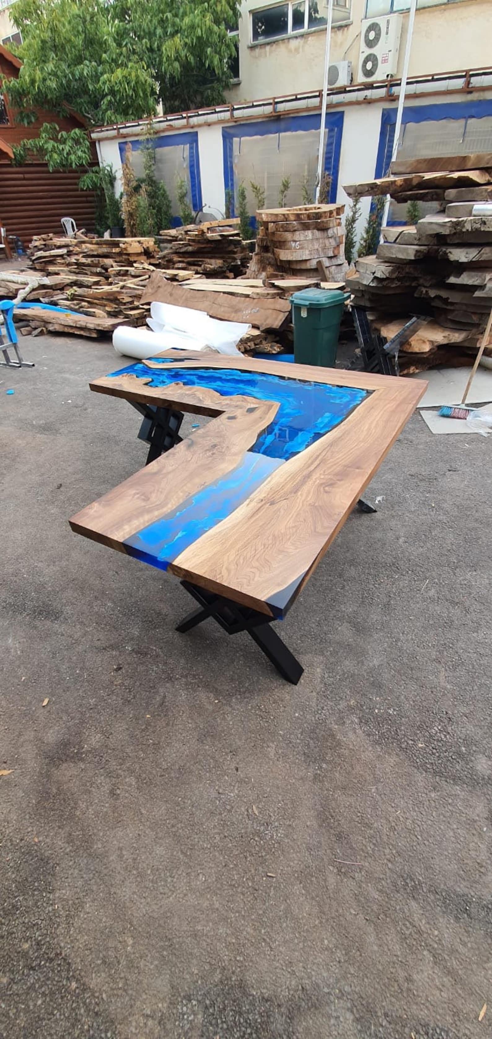 River L Shape Table, Epoxy Resin Desk, Epoxy Gaming Table, Custom 66” X ...