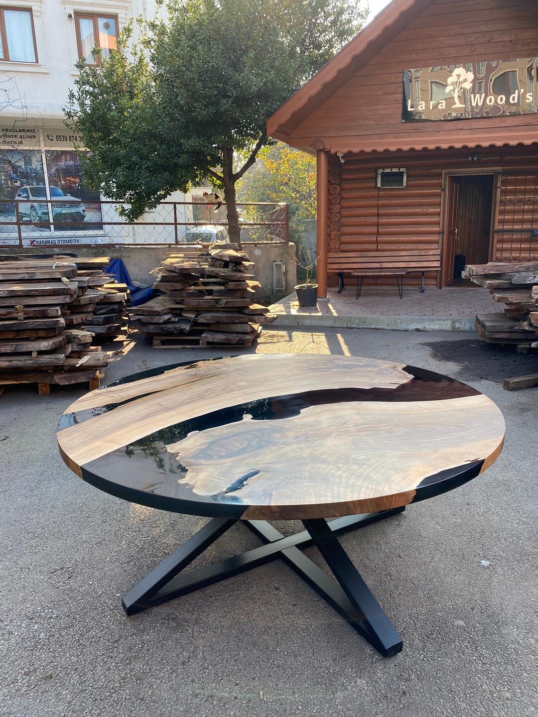 Epoxy Table, Epoxy Dining Table, Custom 72" Round Walnut Wood Black ...