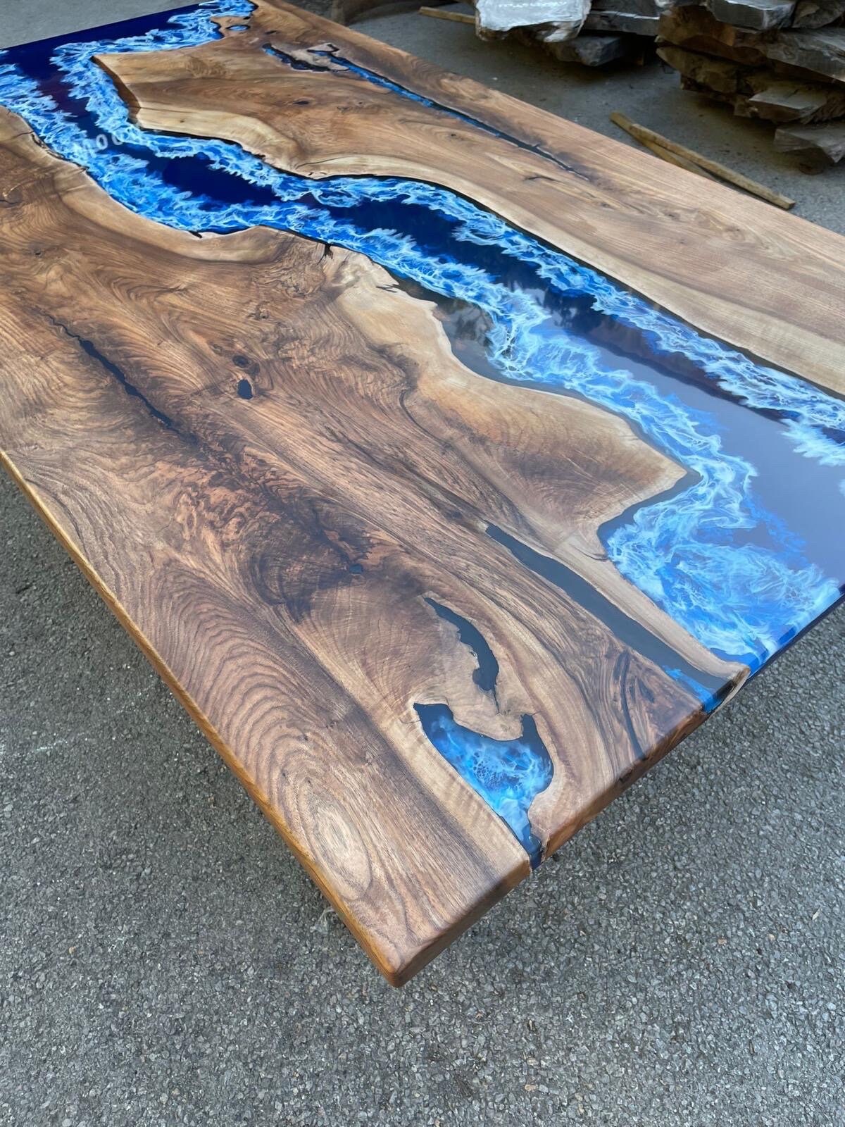 Handmade Epoxy Table, Live Edge Table, Custom 84” X 48” Walnut Dark ...