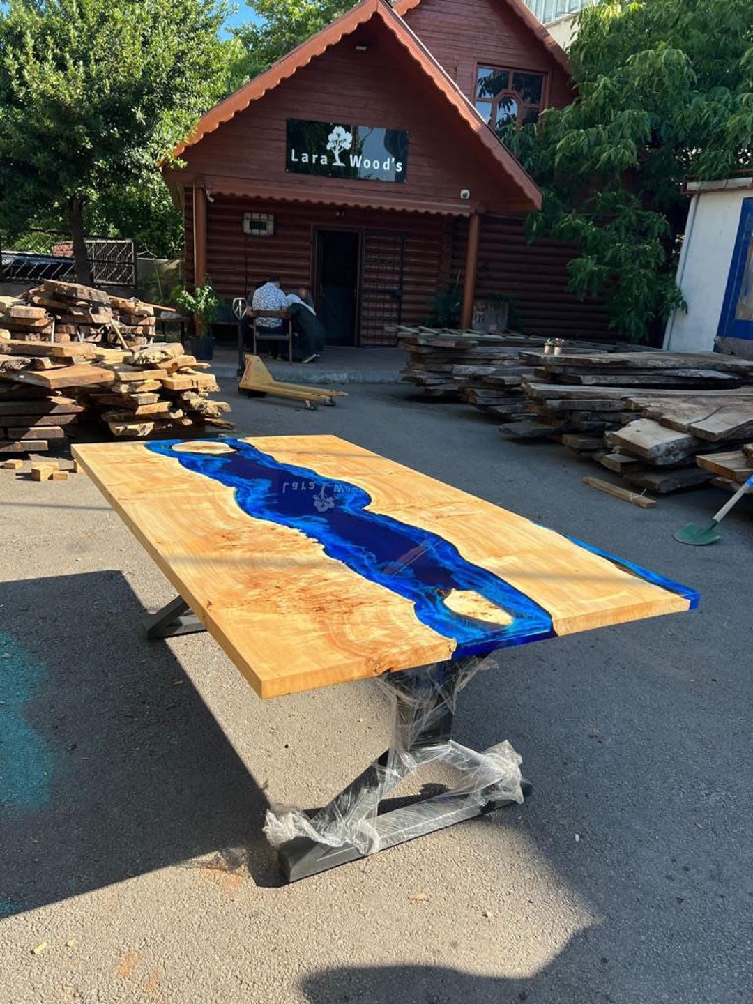 READY TO SHIP Custom 84” X 47” Poplar Dark Blue, Turquoise and White ...