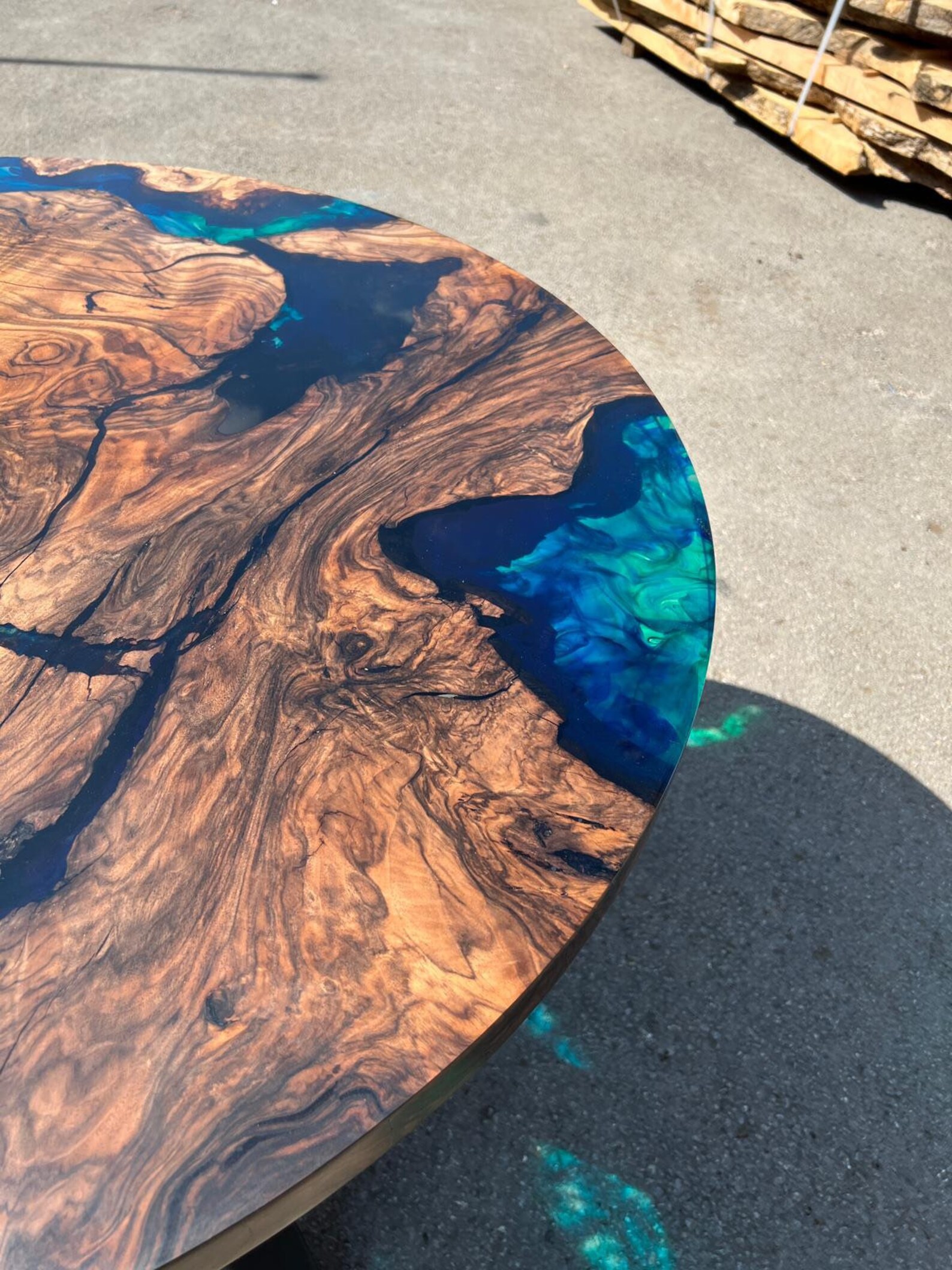 Round Dining Table Custom 40 Round Walnut Blue Table - Etsy