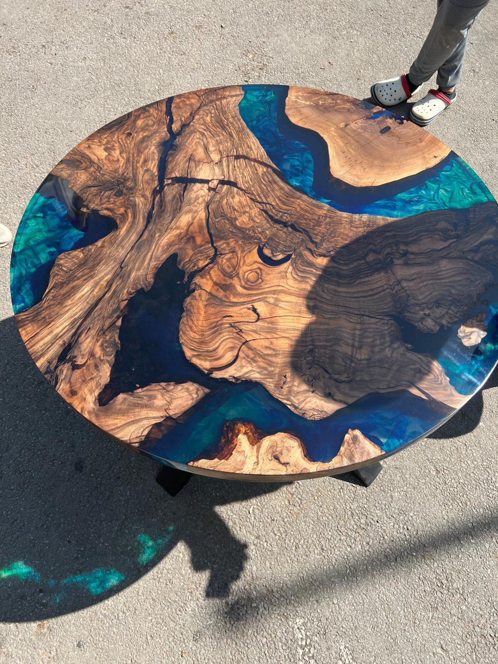 Round Dining Table Custom 40 Round Walnut Blue Table - Etsy