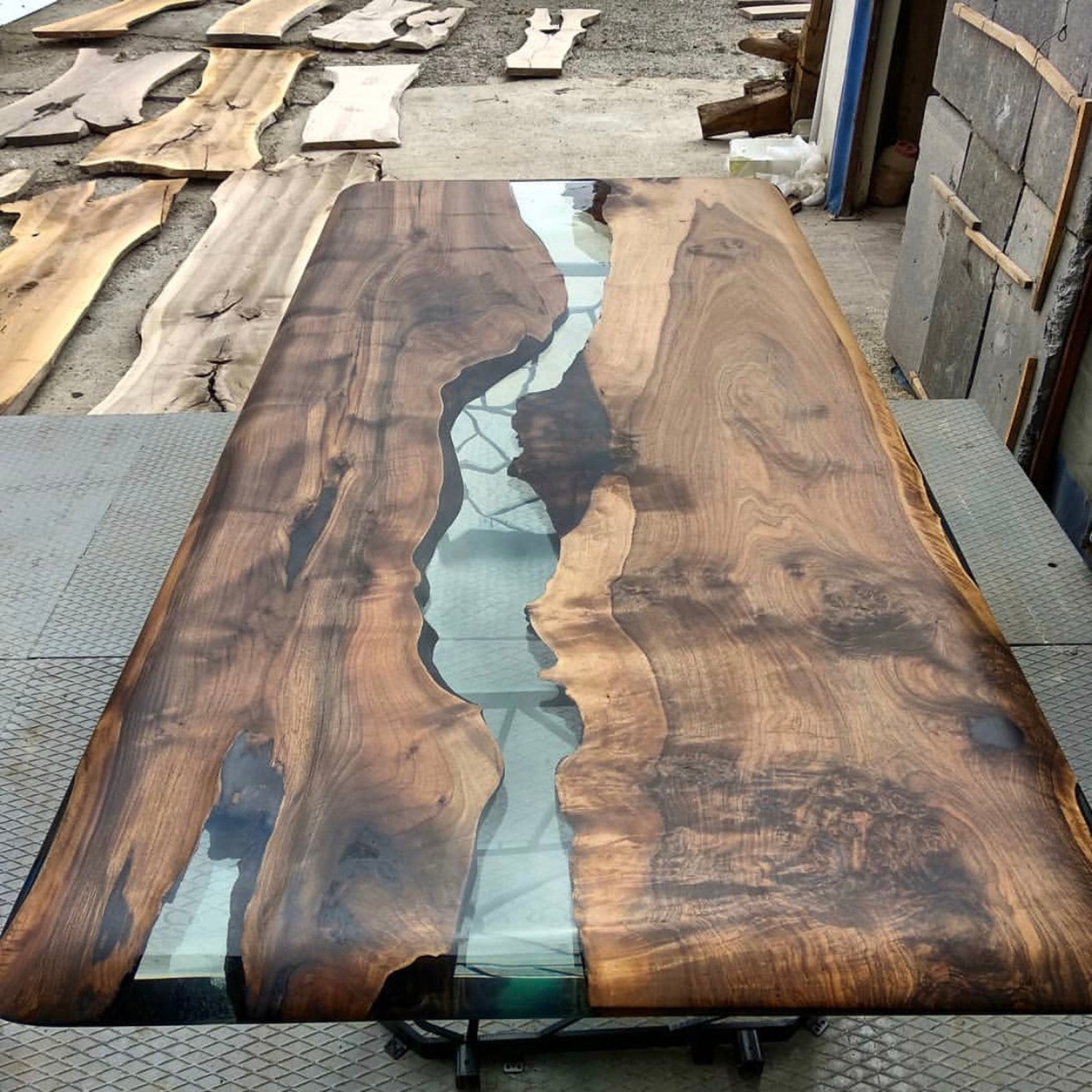 Custom Epoxy Resin River Table, Solid Walnut Wood Dining Table ...