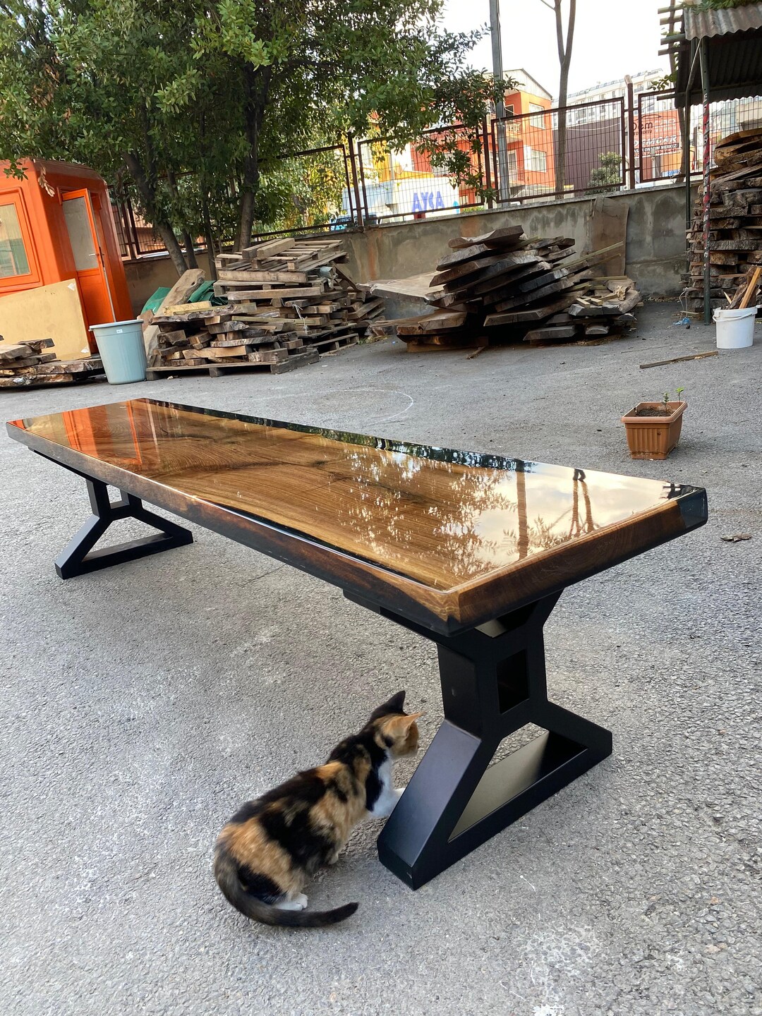 Epoxy Walnut Bench, Custom 85” X 17” Unique Walnut Wood Bench, Black ...