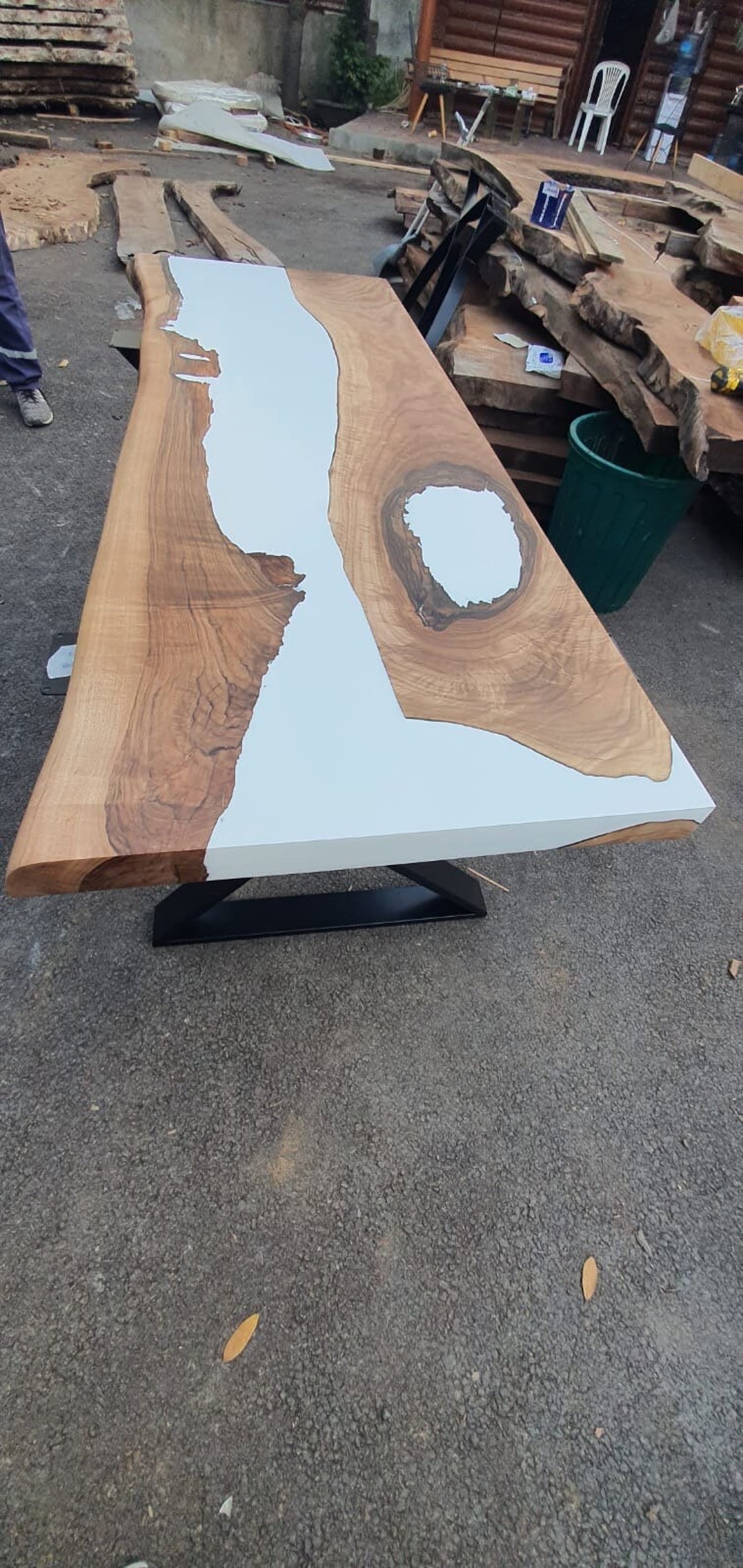 Walnut Dining Table, White Epoxy Table, Custom 66"x 24" Walnut White ...