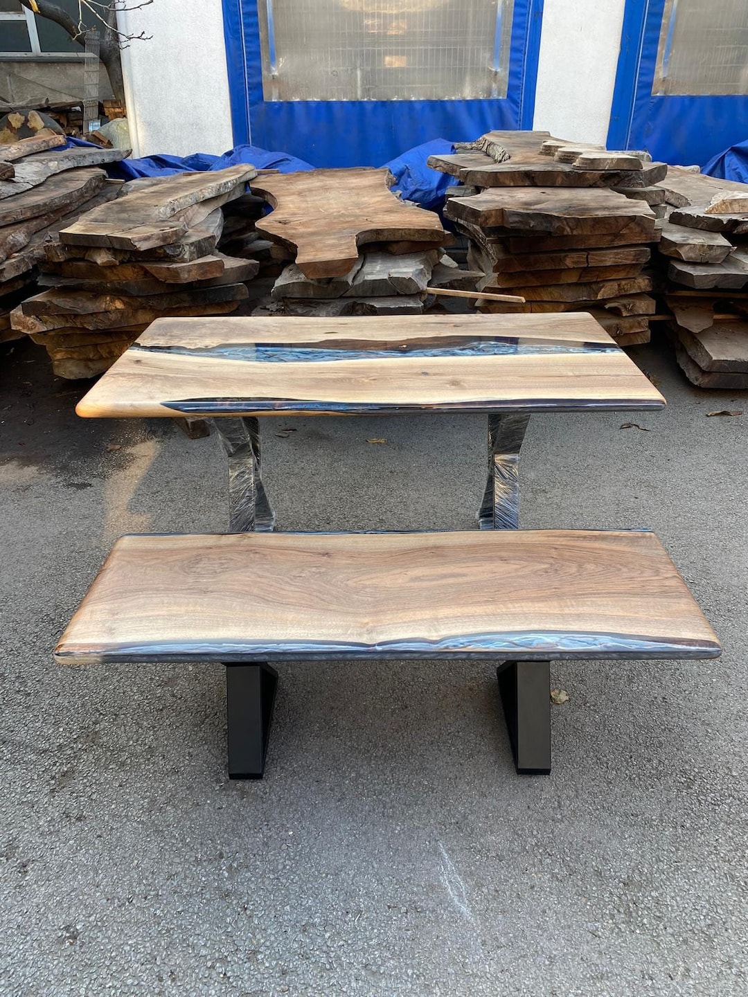 Walnut Dining Table Bench, Live Edge Epoxy Resin Bench, Custom 50” X 17 ...