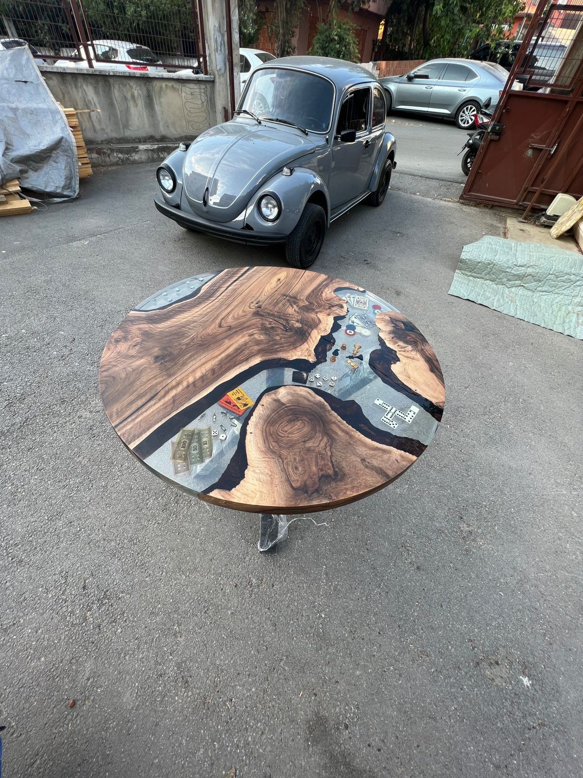 Walnut Round Epoxy Game Table, Walnut Epoxy Gamble Table, Custom 42 ...