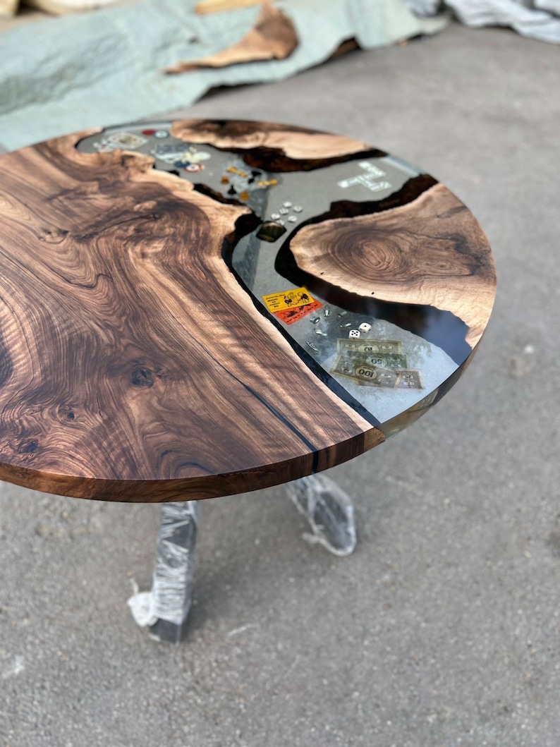 Walnut Round Epoxy Game Table Walnut Epoxy Gamble Table - Etsy