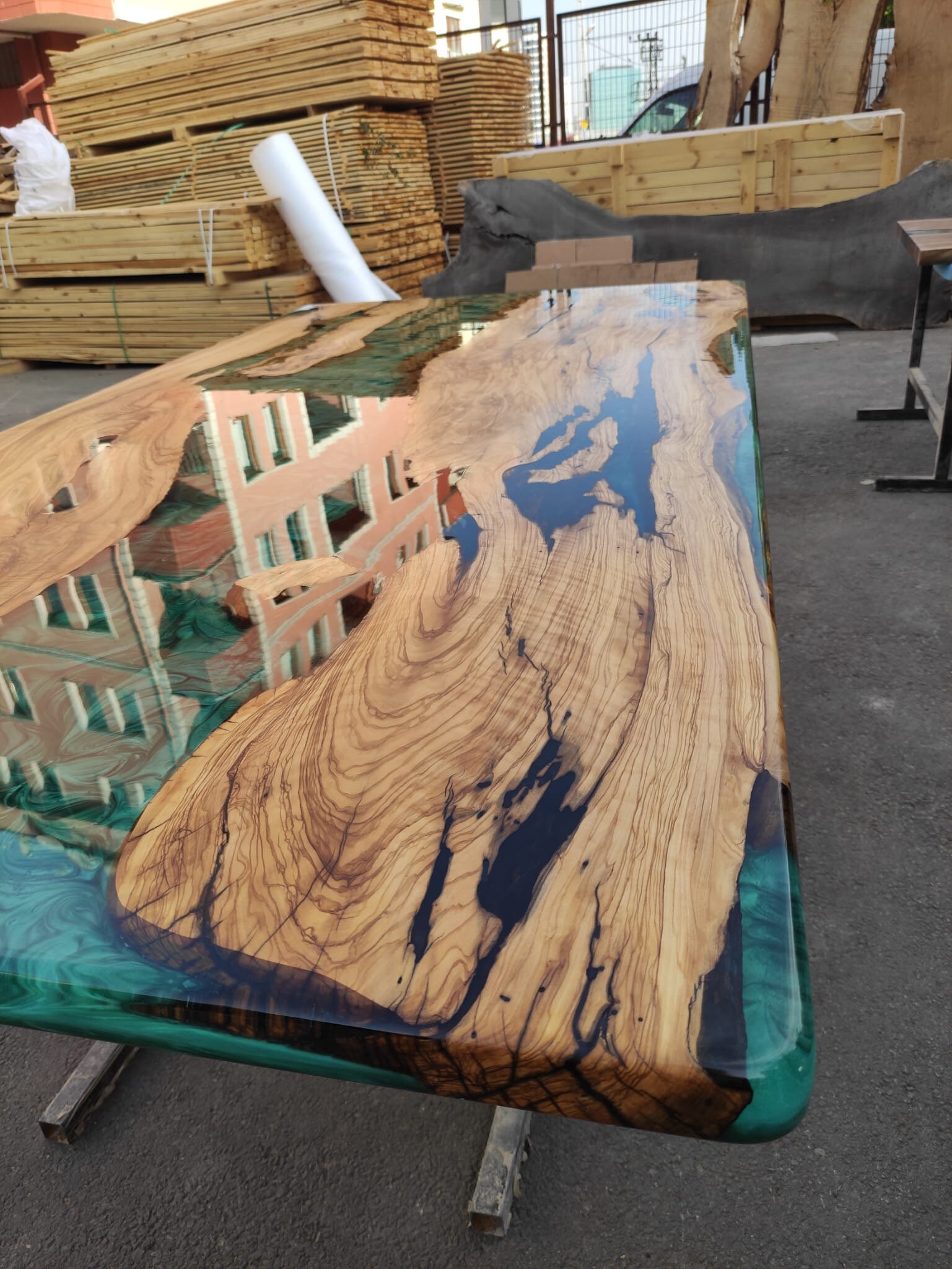 Epoxy Resin Desk, Custom 84” X 42” Olive Emerald Green Epoxy River ...