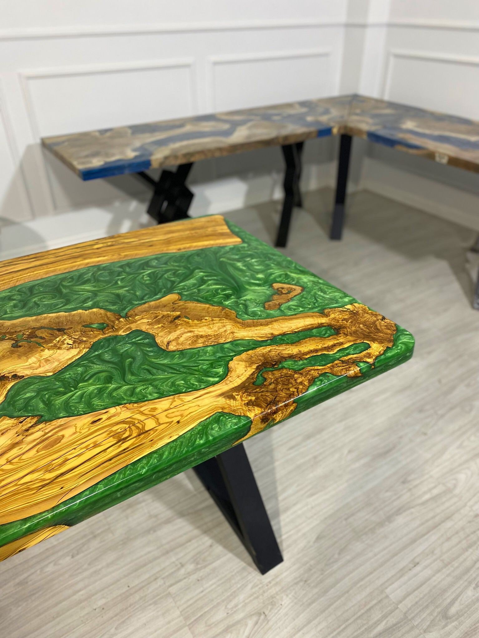 Epoxy Resin Table, Custom 80” X 36” Olive Emerald Green Table, Epoxy ...