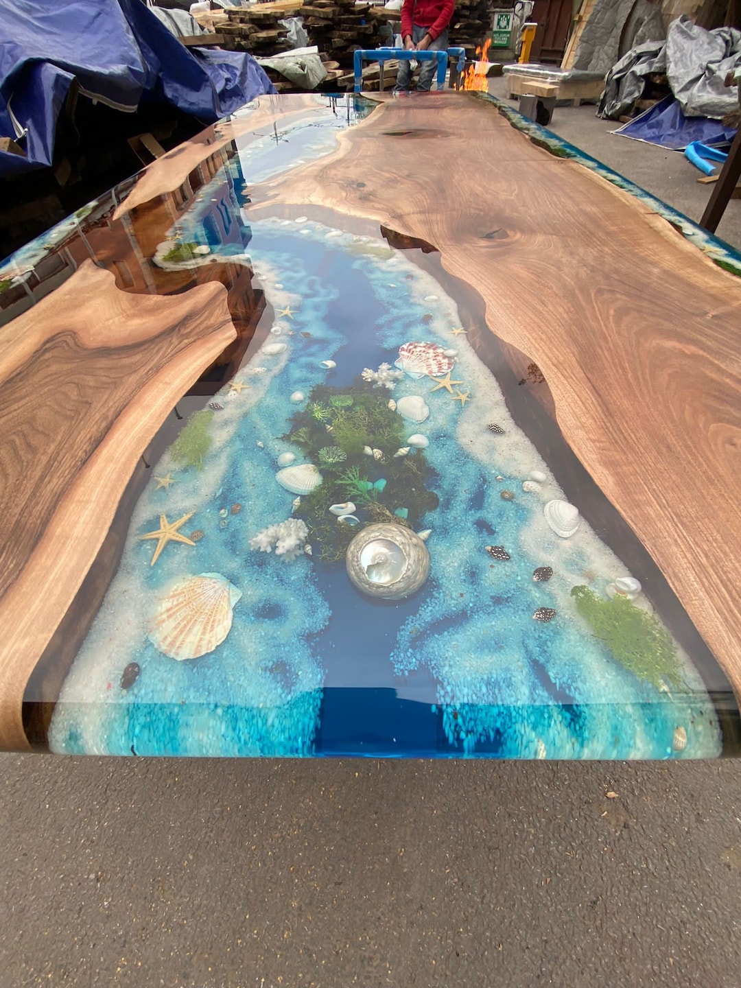Ocean Table, Epoxy Dining Ocean Table, Custom 96” X 40” Walnut Wood ...
