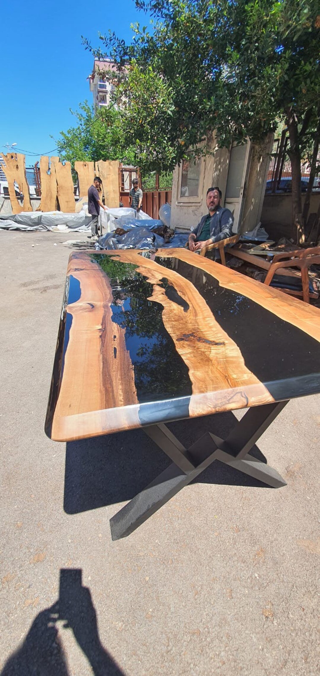 Walnut Dining Table, Custom 72” X 36” Wood Black Table, Epoxy Dining ...