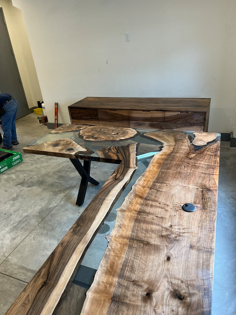 L Shape Epoxy Table Custom 90 X 72 X 30 Walnut Wood Clear - Etsy