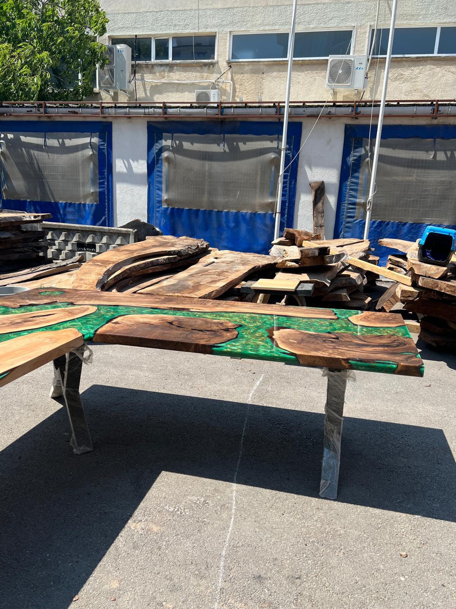 River L Shape Table, Custom 96” X 96” X 30” Walnut Wood Mostly Green ...