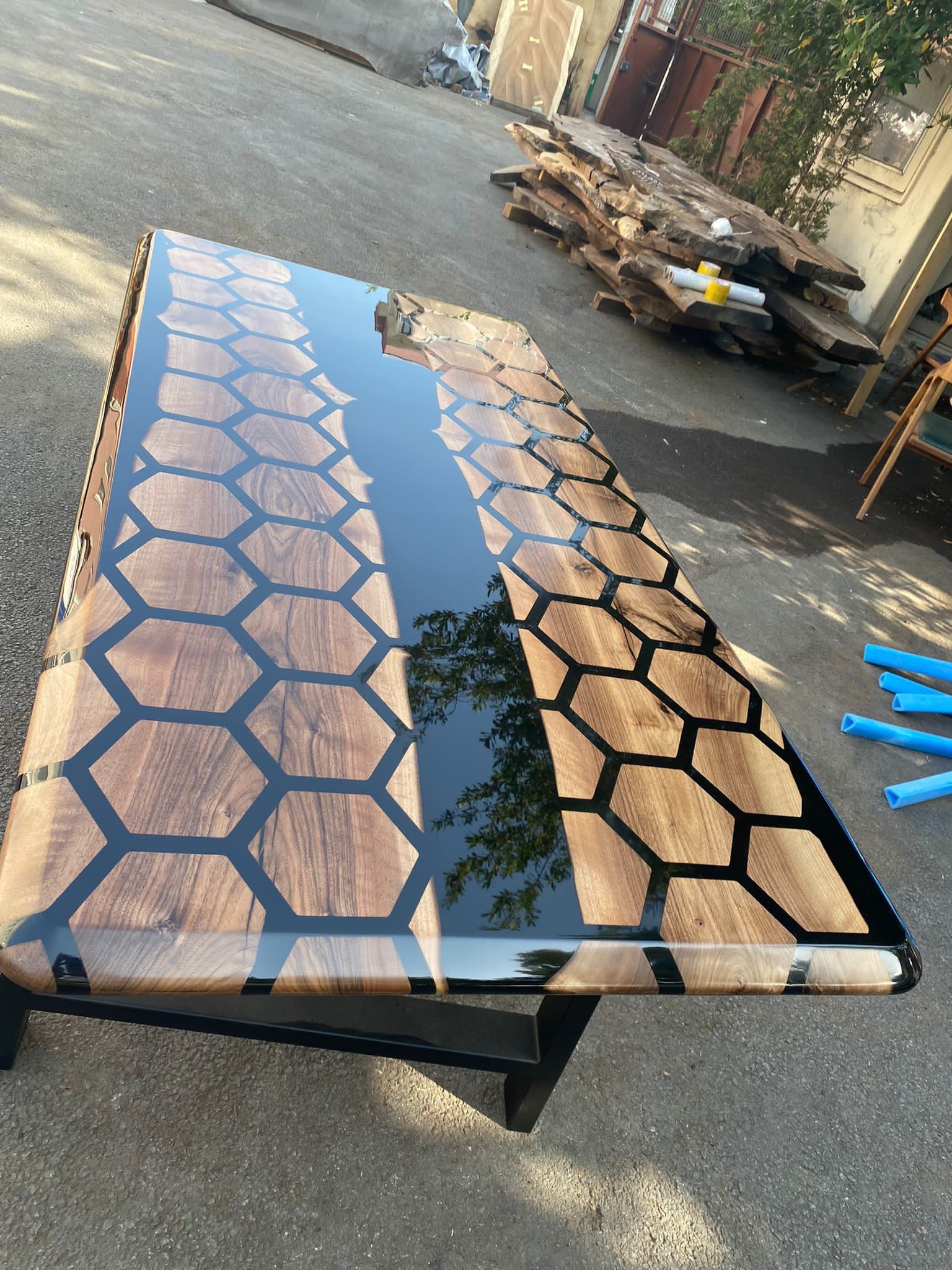 Hexagon Epoxy Table, Epoxy Dining Table, Walnut Epoxy River Table ...