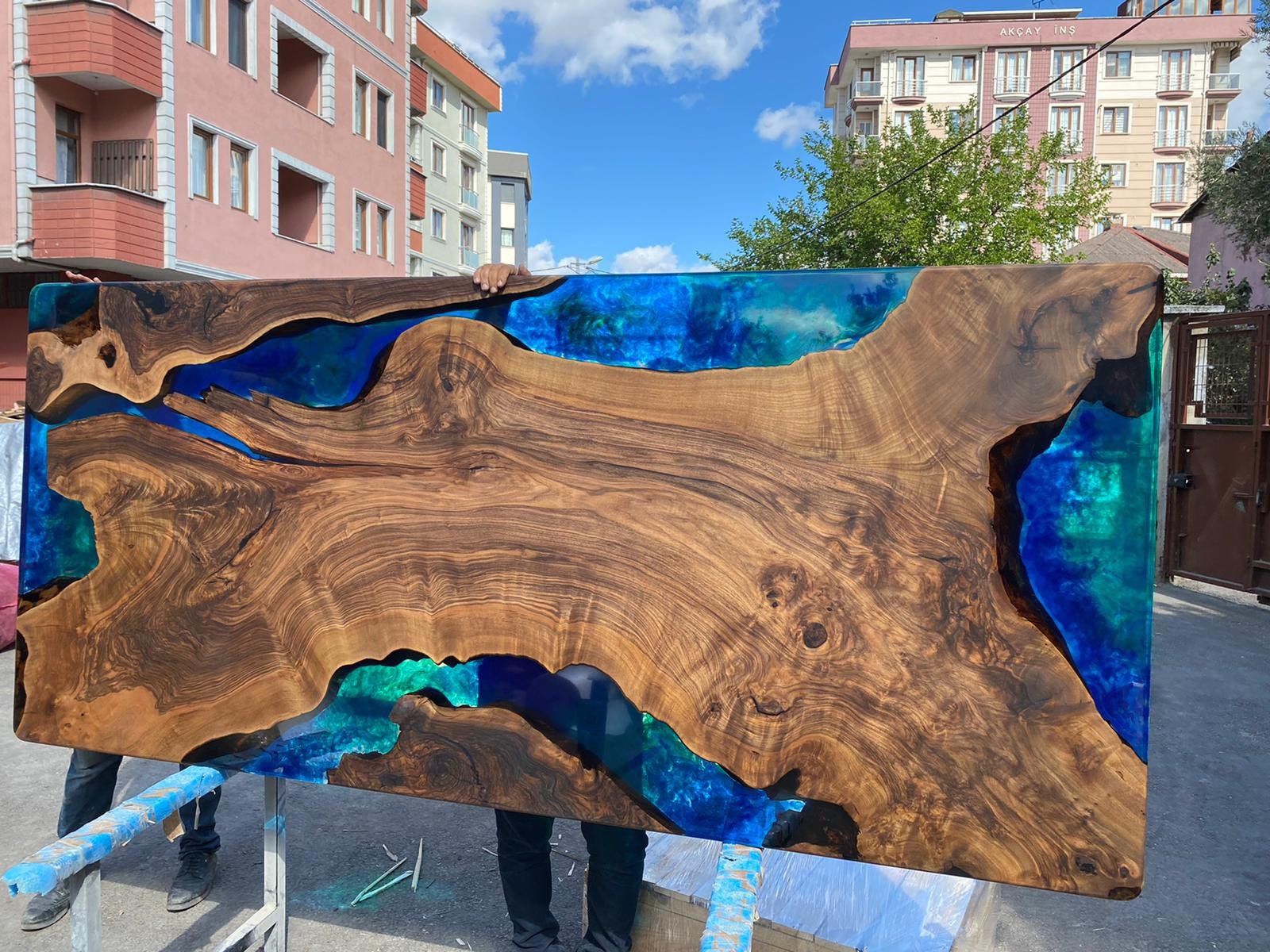 Handmade Epoxy Table Custom 103 X 45 Walnut Blue - Etsy