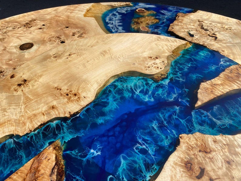 Blue Epoxy Round Table, Poplar Table, Custom 66” Poplar Wood Blue ...
