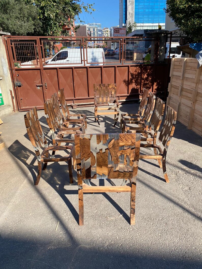 Walnut Epoxy Chair Handmade Epoxy Resin Dining Room Wooden | Etsy