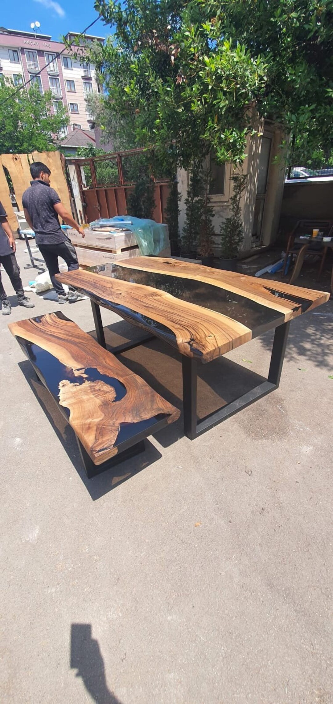 Custom 72” X 40" Walnut Black Epoxy River Table and Bench Order for ...