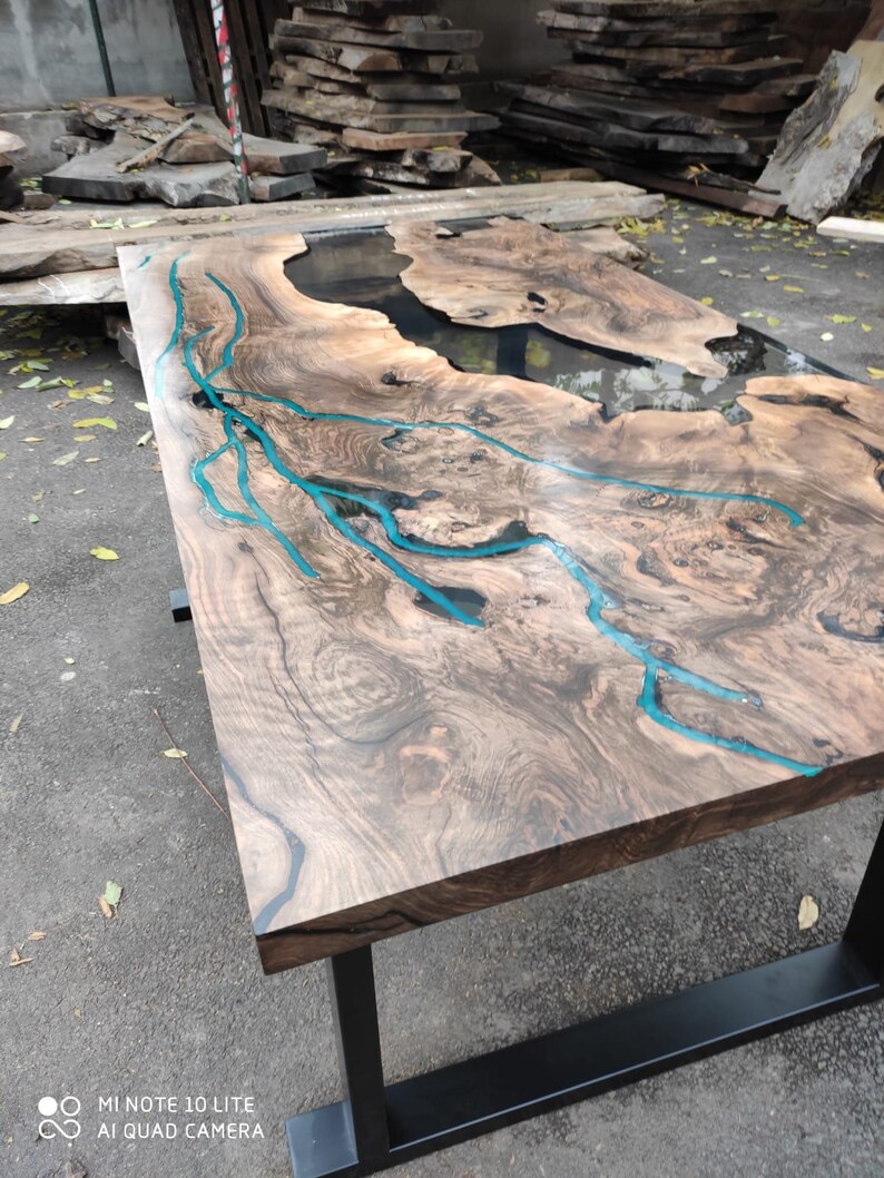 Walnut Dining Table, Epoxy Resin Table, Custom 70” X 36” Walnut Smokey ...
