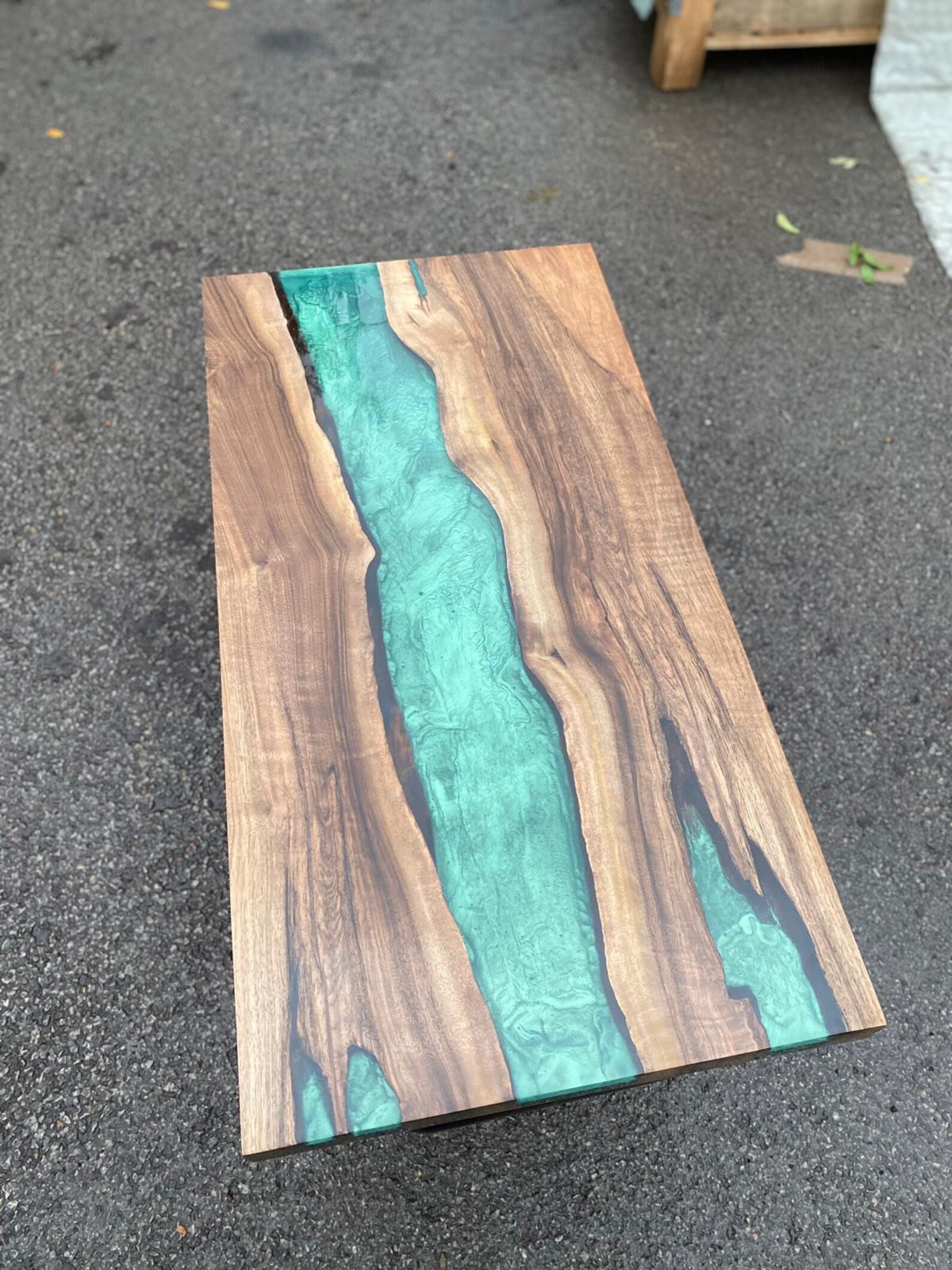 Live Edge Epoxy Mantle, Custom 40” X 20" Walnut Wood Metallic Emerald ...