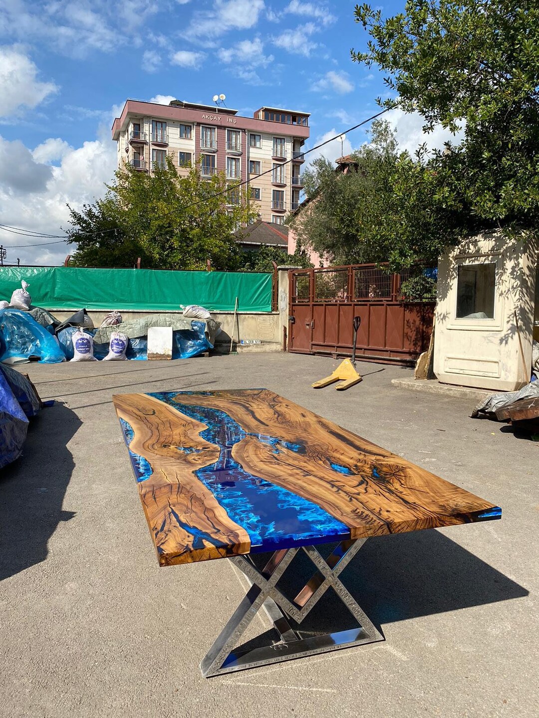 Hackberry Wood Dining Table, Custom 108” X 48” Light Hackberry Blue ...