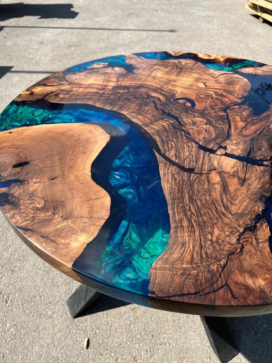 Round Dining Table Custom 40 Round Walnut Blue Table - Etsy