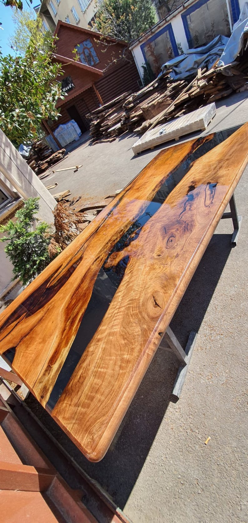 Epoxy Dining Table Custom 96 X 40 Walnut Shiny Black Table - Etsy