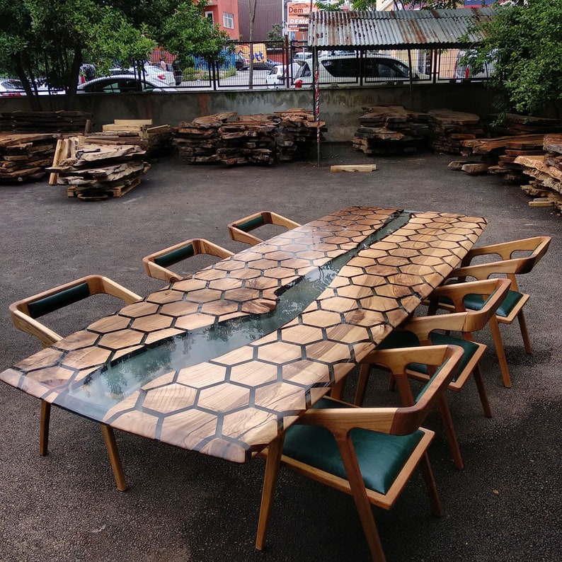 Made to Order Custom Walnut Epoxy Large Conference Room Table, Epoxy ...