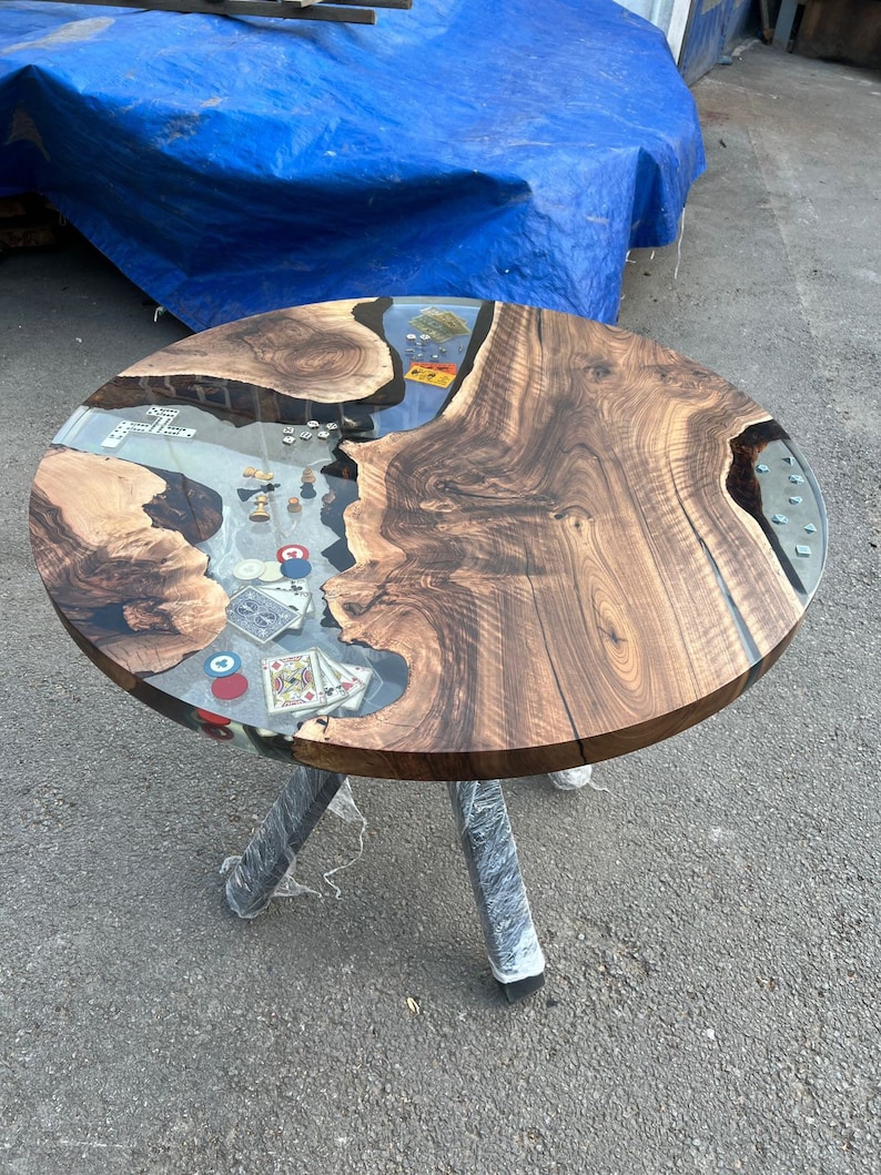 Walnut Round Epoxy Game Table Walnut Epoxy Gamble Table - Etsy