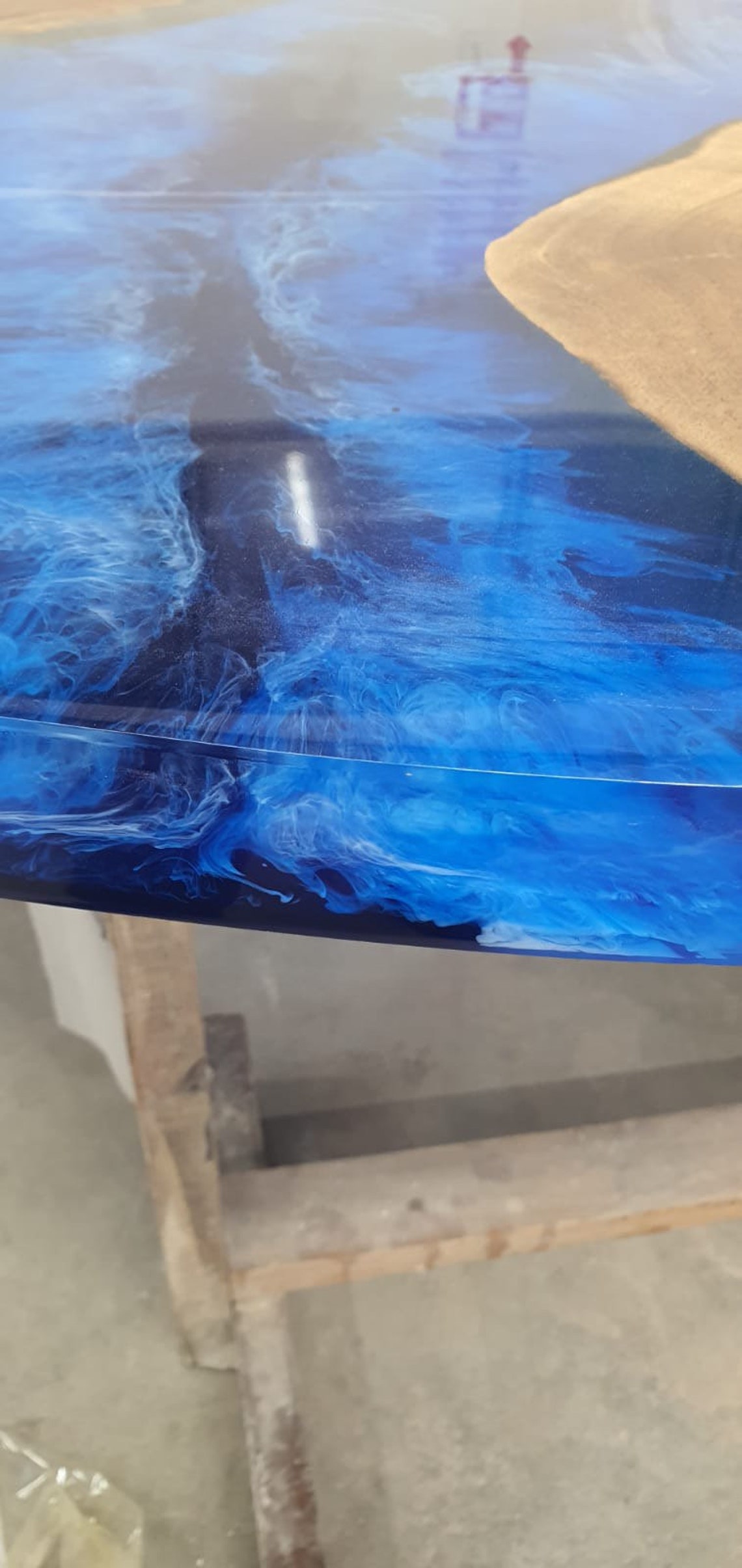 Round Dining Table Epoxy Blue Resin Table Custom 72 - Etsy