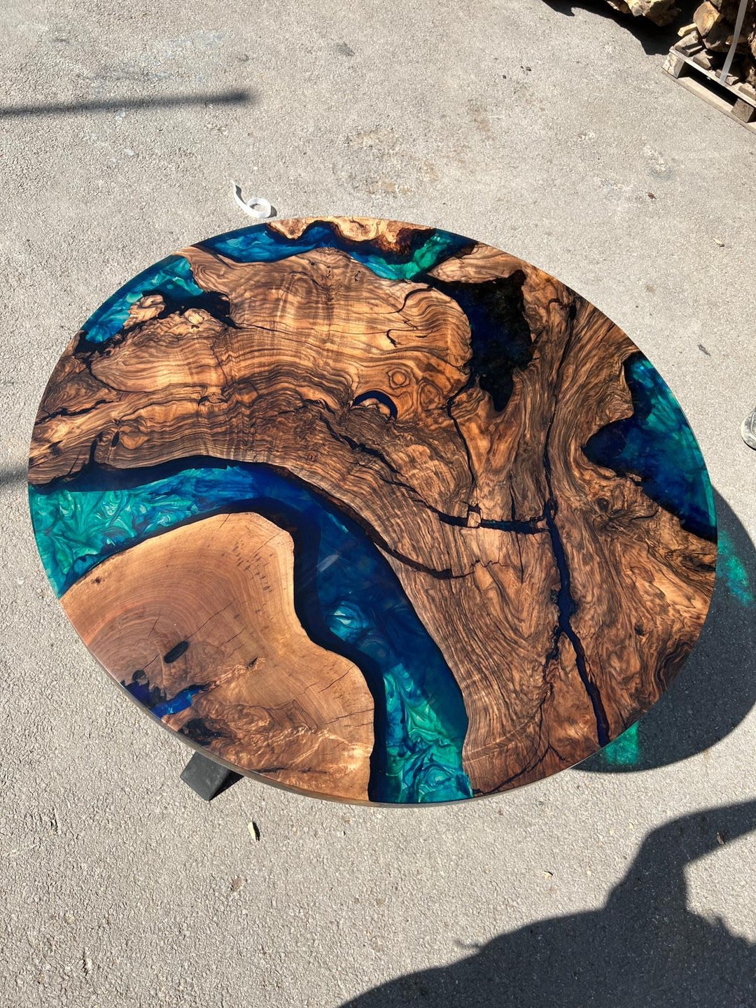 Round Dining Table, Custom 40” Round Walnut Blue Table, Turquoise ...