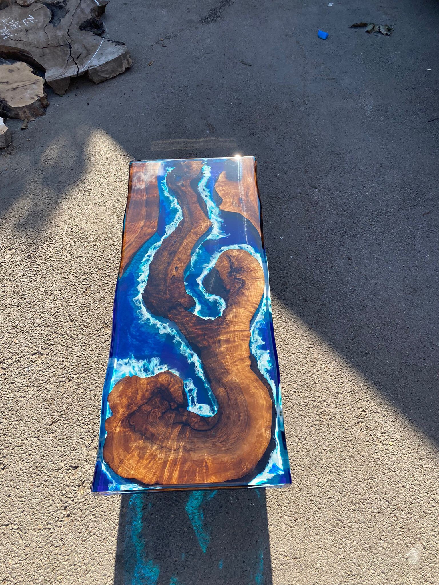 Live Edge Table Custom 42 X 16 Walnut Ocean Blue Turquoise - Etsy