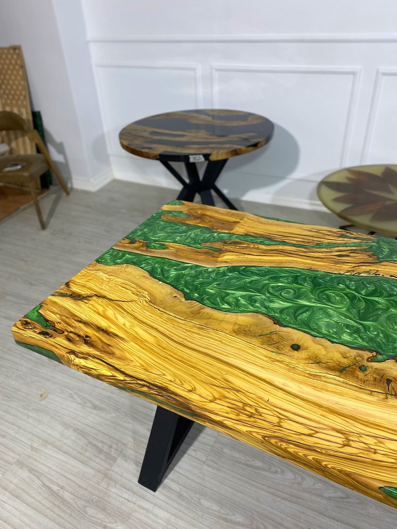 Epoxy Resin Table, Custom 80” X 36” Olive Emerald Green Table, Epoxy ...