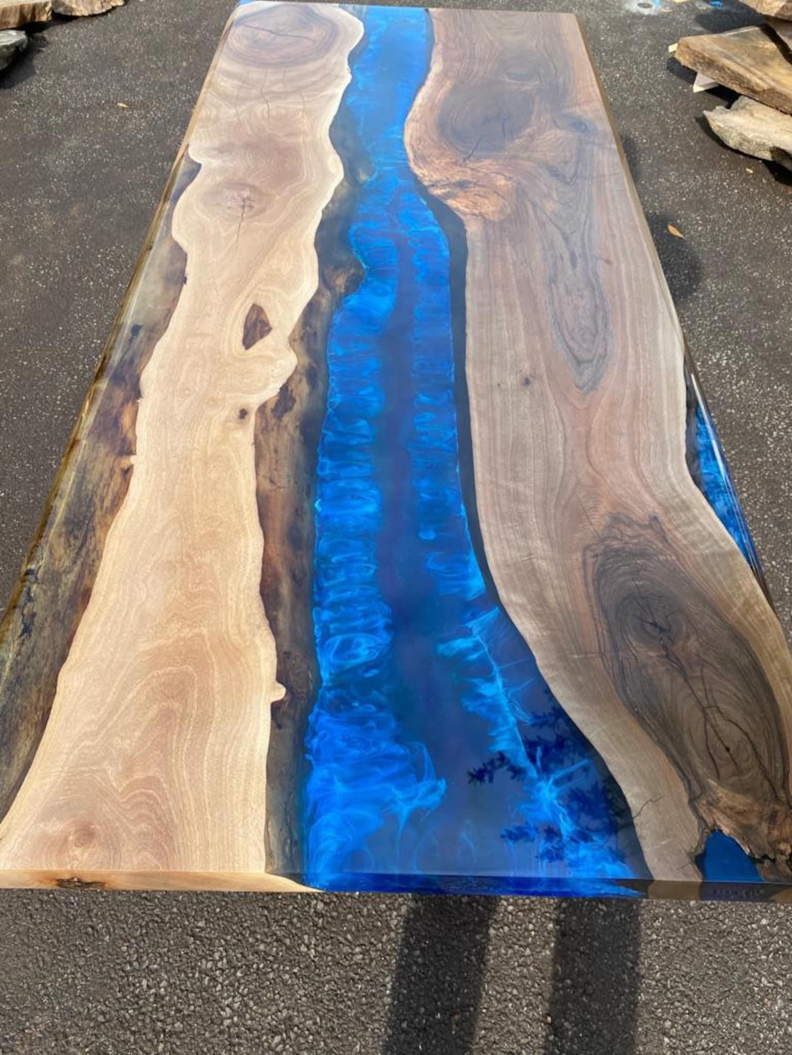 Live Edge Table, Blue Epoxy Table, Custom 72” X 30” Walnut Blue Table ...