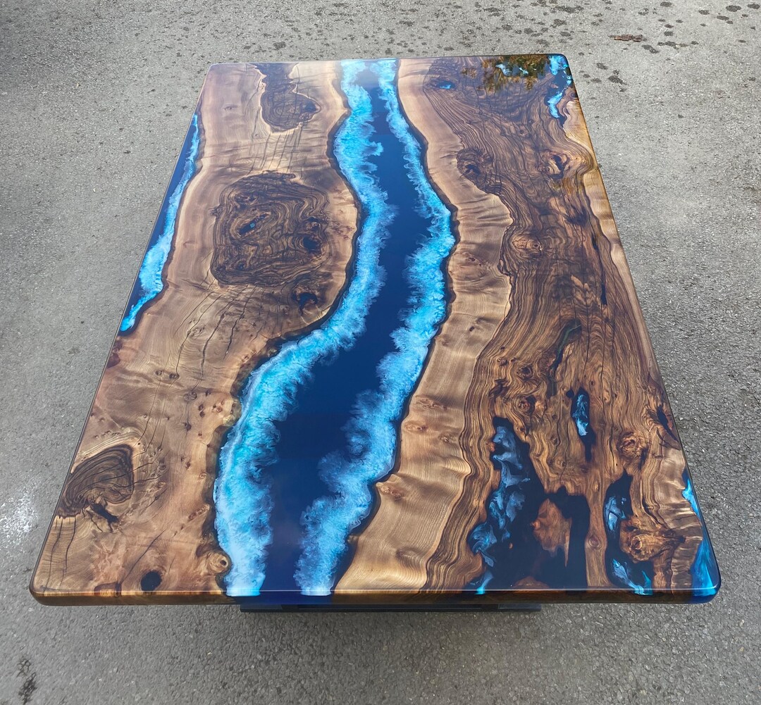 Hackberry Wood Dining Table, Custom 60” X 40” Shiny Hackberry Blue ...