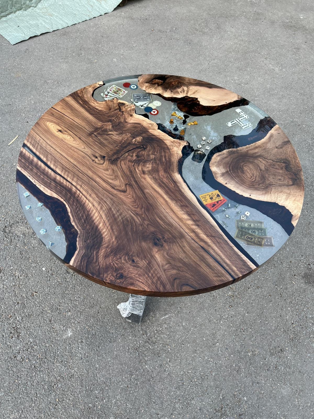 Walnut Round Epoxy Game Table, Walnut Epoxy Gamble Table, Custom 42 ...