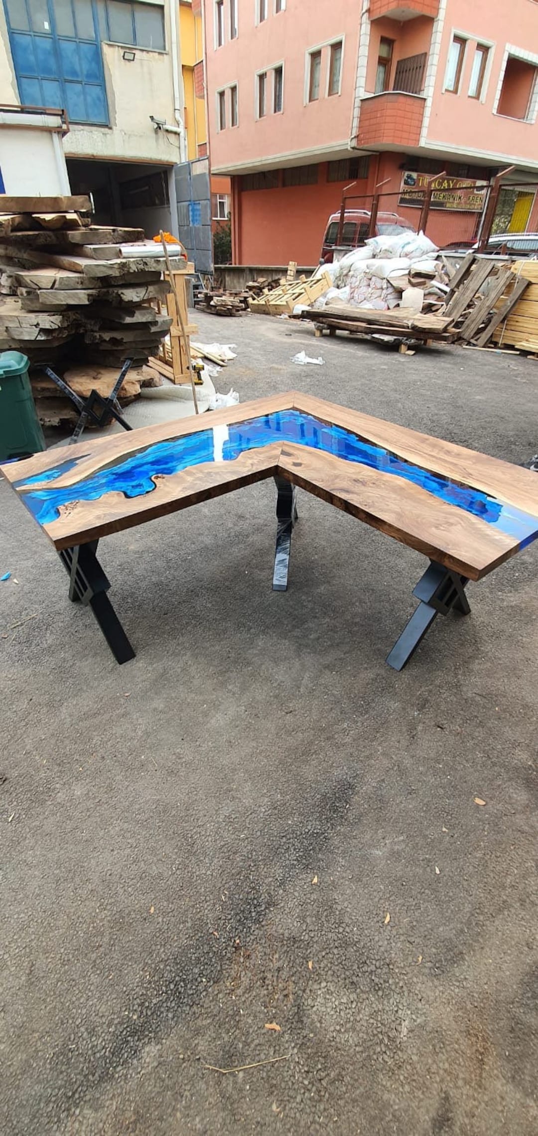 River L Shape Table, Epoxy Resin Desk, Epoxy Gaming Table, Custom 66” X ...