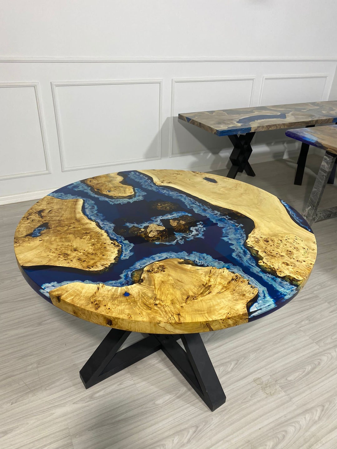 Ocean Table, Ocean Round Table, Custom 48" Round Poplar Ocean Deep Blue ...