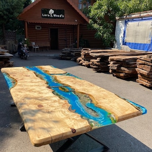 Ocean Table, Epoxy Dining Table, Custom 115” X 48” Poplar Wood Ocean ...