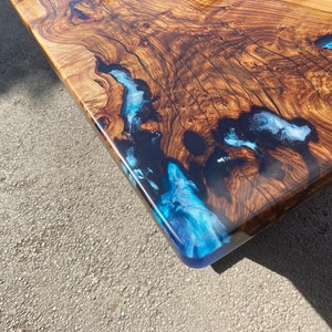 Hackberry Wood Dining Table, Custom 60” X 40” Shiny Hackberry Blue ...