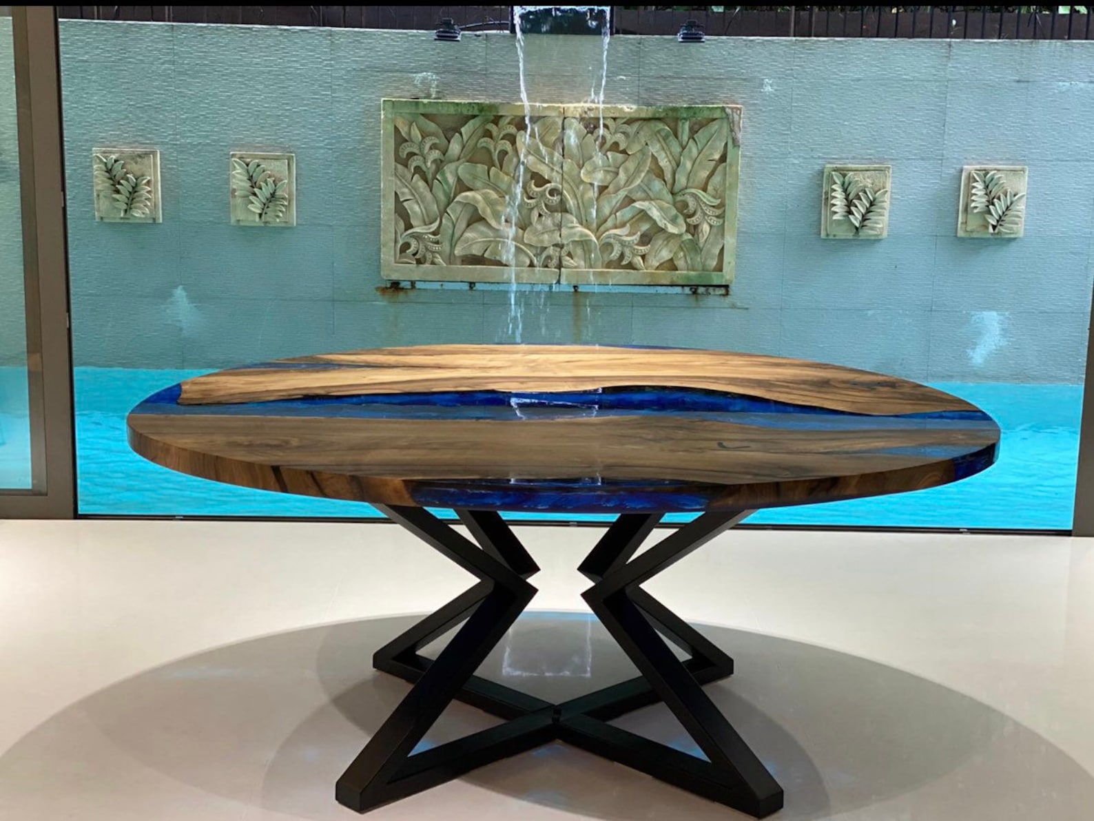 Round Dining Table Epoxy Blue Resin Table Custom 72 - Etsy