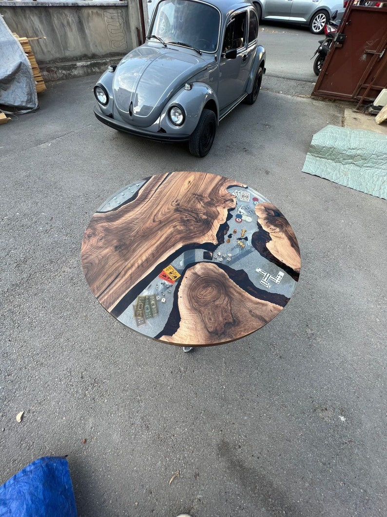 Walnut Round Epoxy Game Table Walnut Epoxy Gamble Table - Etsy