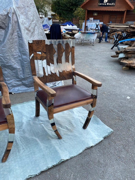 Walnut Epoxy Chair Handmade Epoxy Resin Dining Room Wooden Chair Etsy Canada