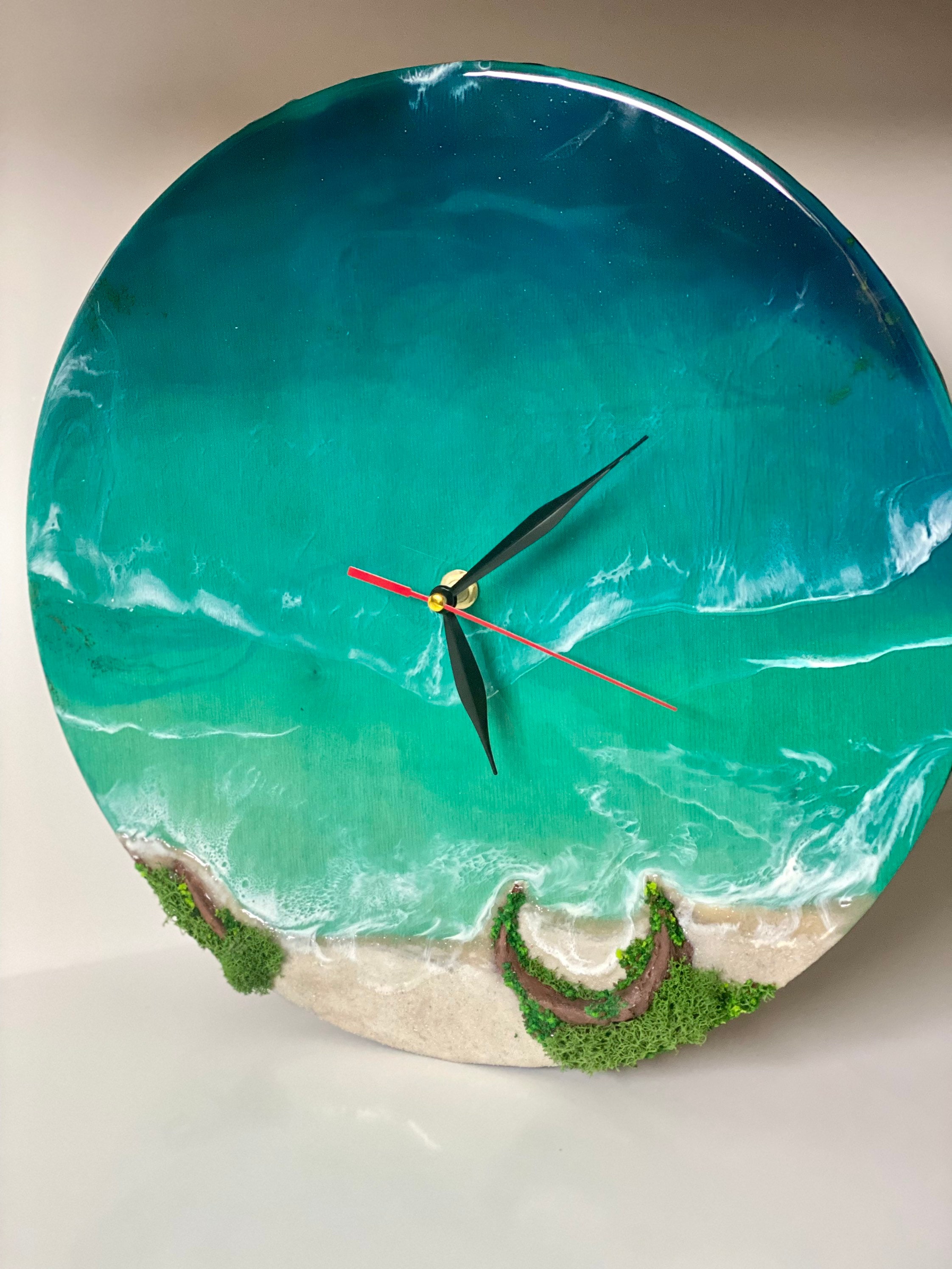 Beach Wall Clock, Resin Ocean Clock Moss Wall Art, Epoxy Clock Coastal ...