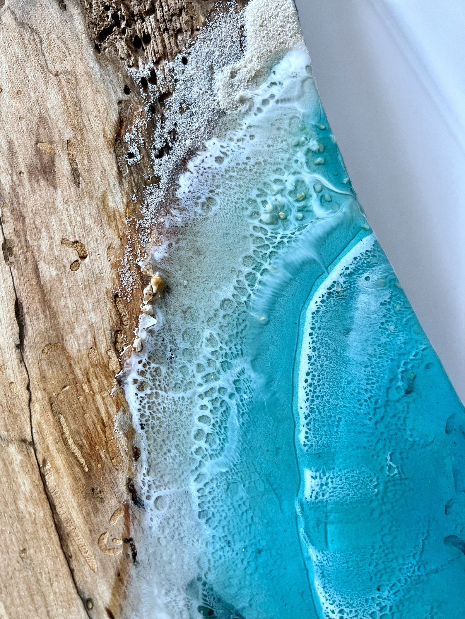 Blue Ocean Resin Art on Wood Slice. Resin Wave Art, Beach House Decor ...