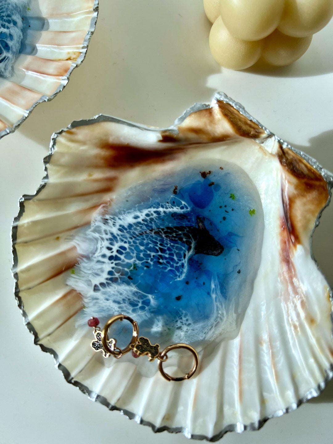 Scallop Clam Shell Mini Ocean Resin Trinket, Resin Jewellery Dish Beach ...